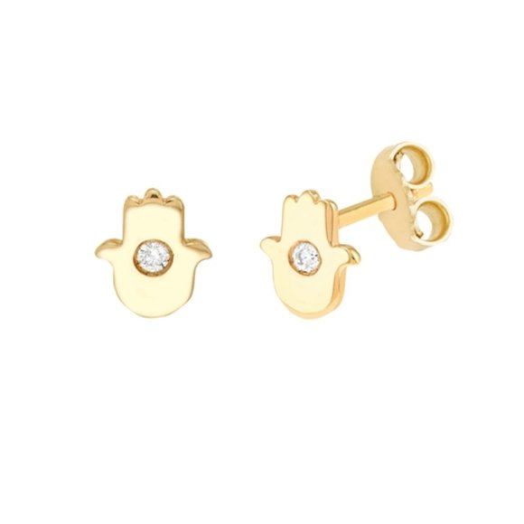 Element Shine | Jewelry | 4k Yellow Solid Mini Small Hamsa Hand Stud Earrings | Poshmark